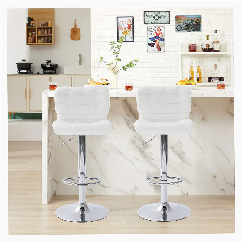 Tufted Wingback Modern Adjustable Modern Swivel Height Barstools Counter Stool For Kichen Island Set Of 2 White